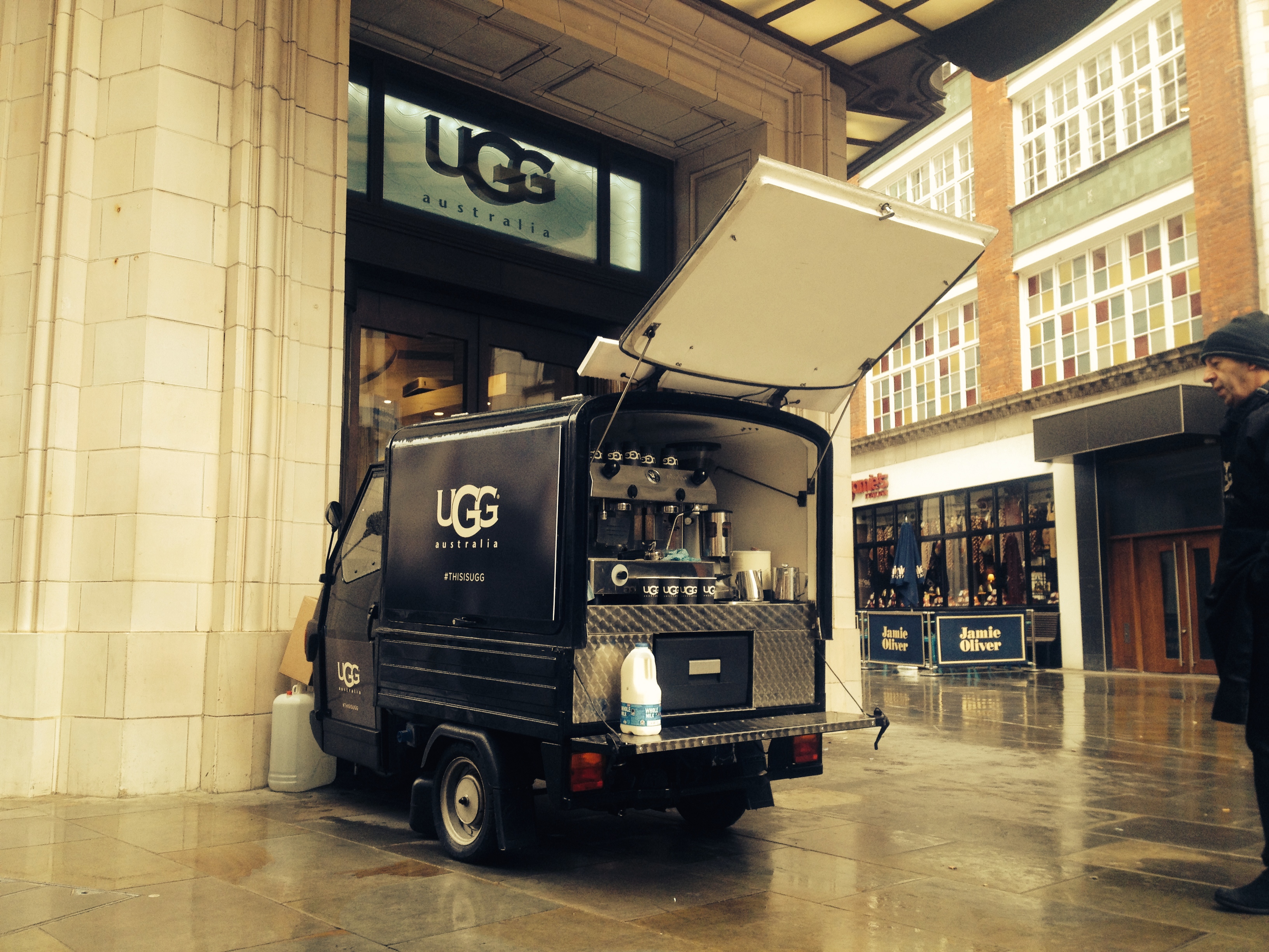 Corporate branded mobile coffee van outside UGG Australia Piccadilly